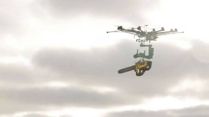 VIDEO: Some guys took a drone and attached a chainsaw to it